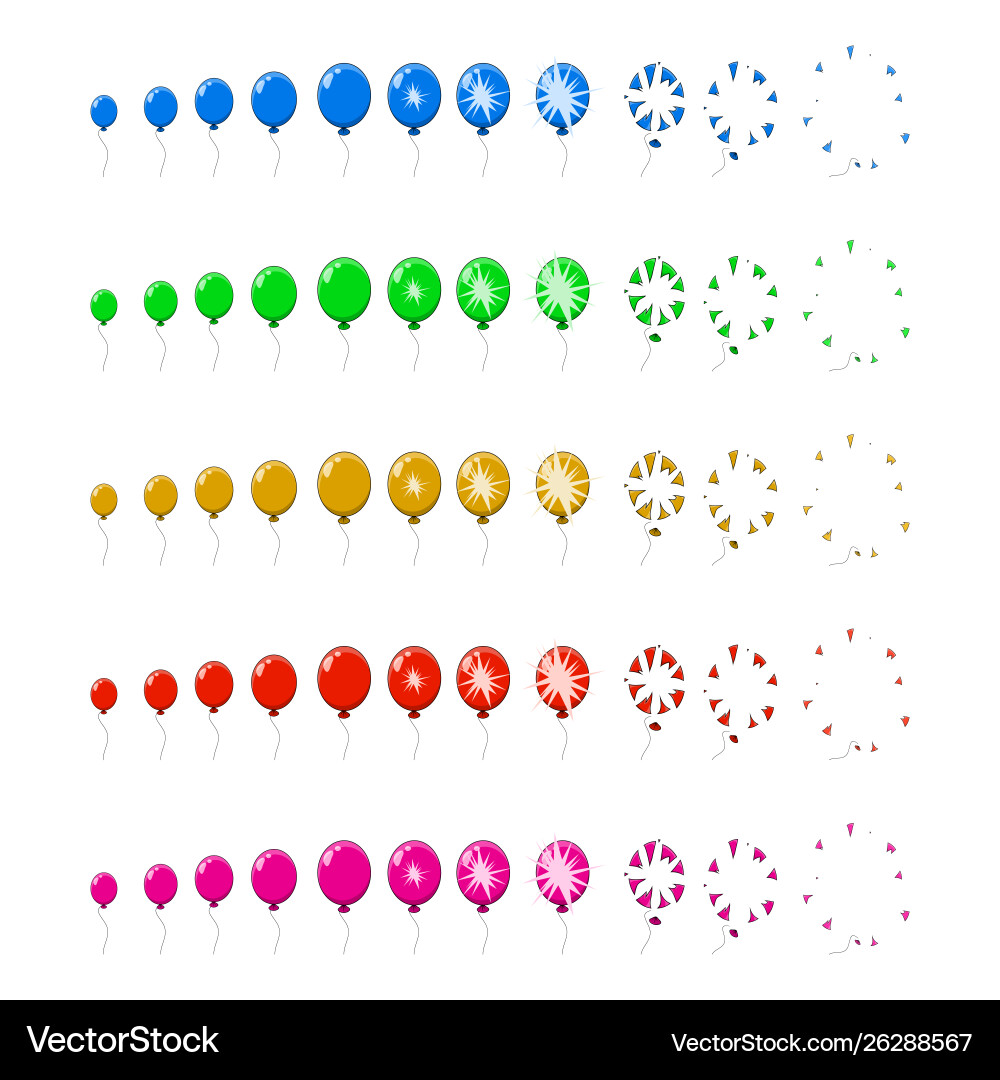 Balloon pop explosion burst animation step frames Vector Image