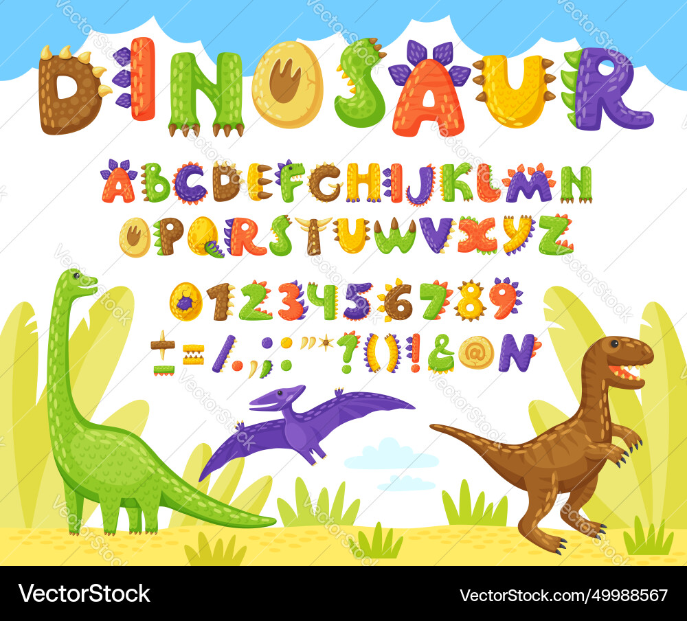 Cartoon dino font dinosaur type reptile typeface Vector Image