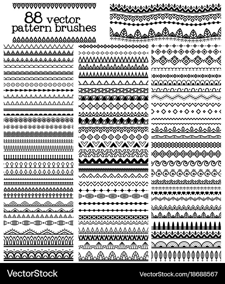 Collection of ornamental pattern brushes Vector Image