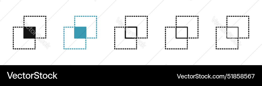 Object intersect icon set in black and blue colors