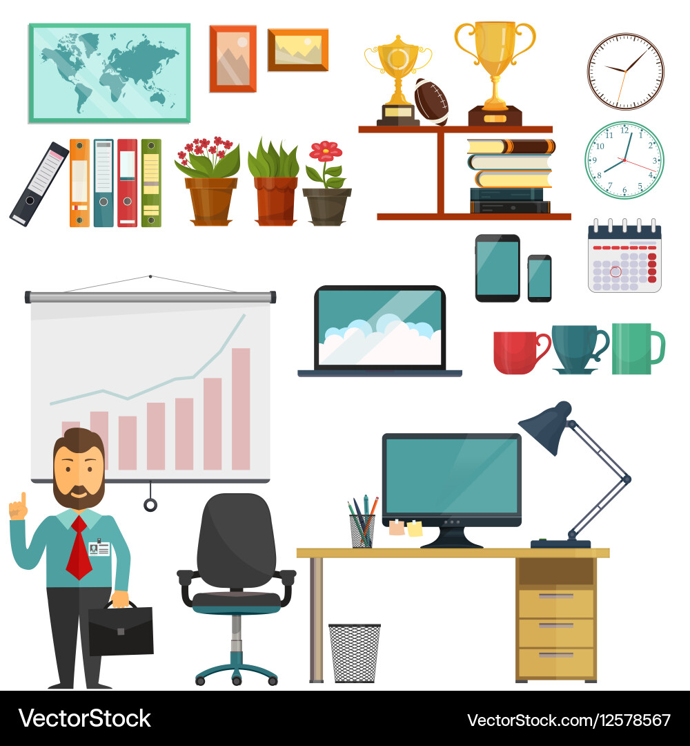Office Workspace Collection Royalty Free Vector Image