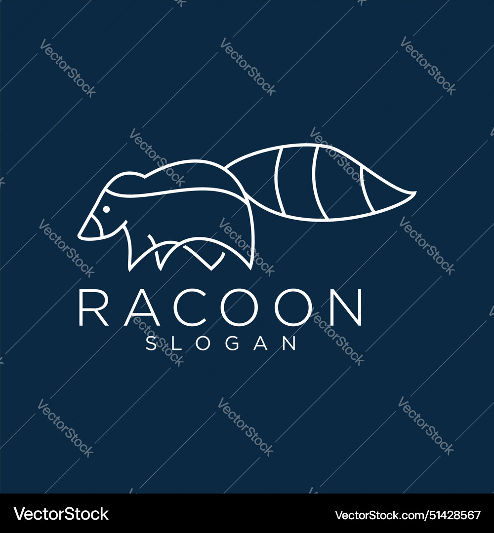 One continuous line of racoon logo design identity
