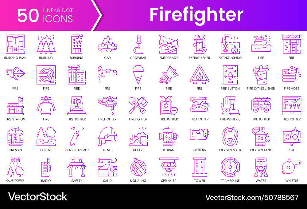 Set of firefighter icons gradient style icon Vector Image
