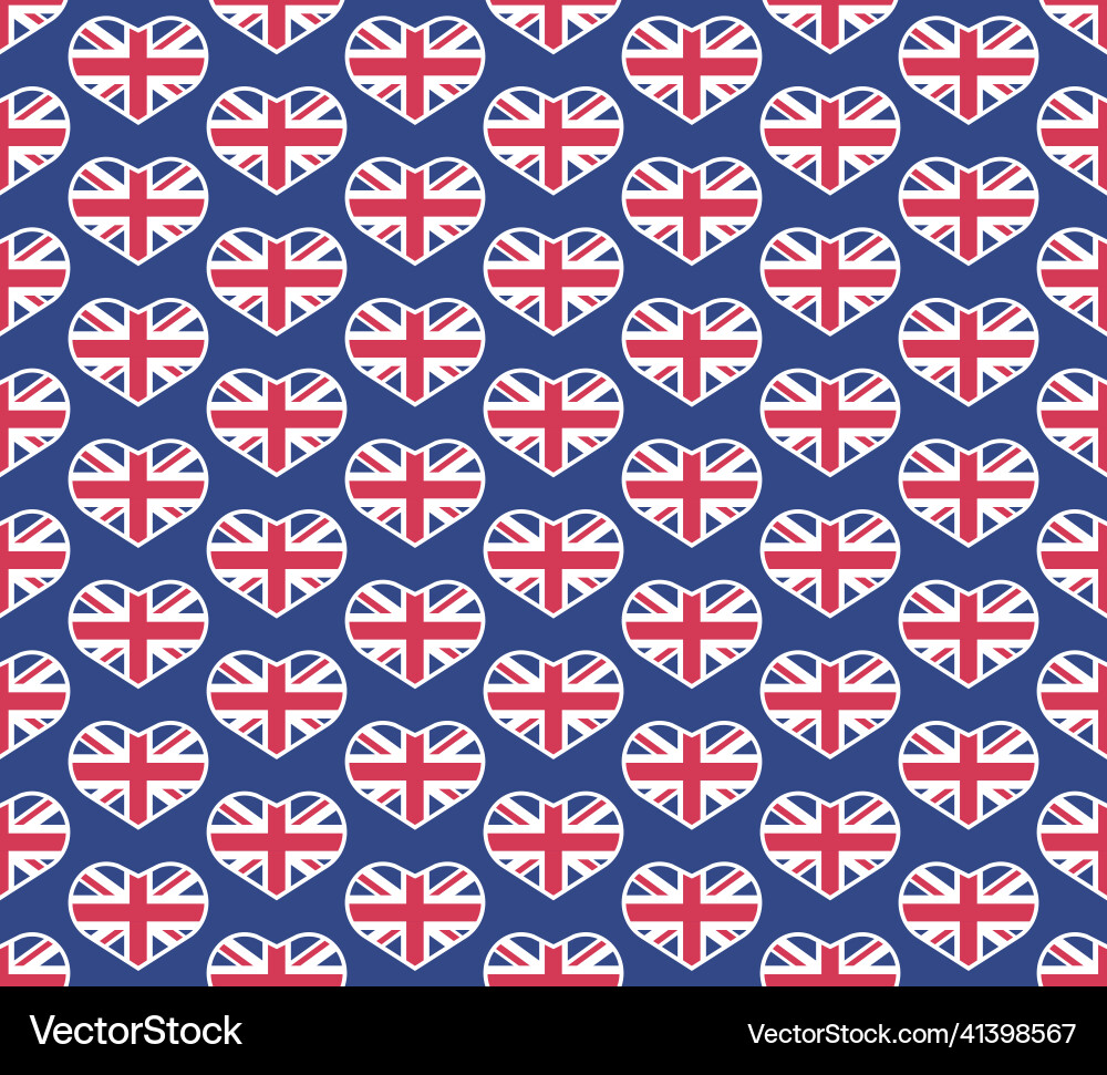 Union jack flag heart seamless pattern Royalty Free Vector