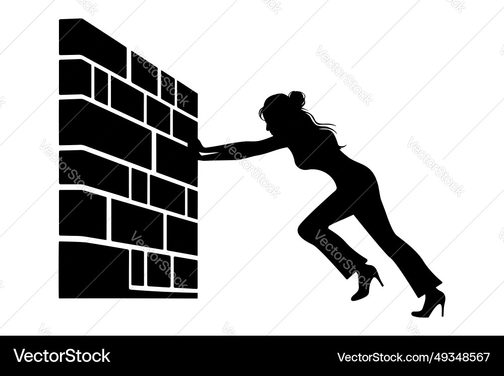 Woman pushing a wall silhouette Royalty Free Vector Image