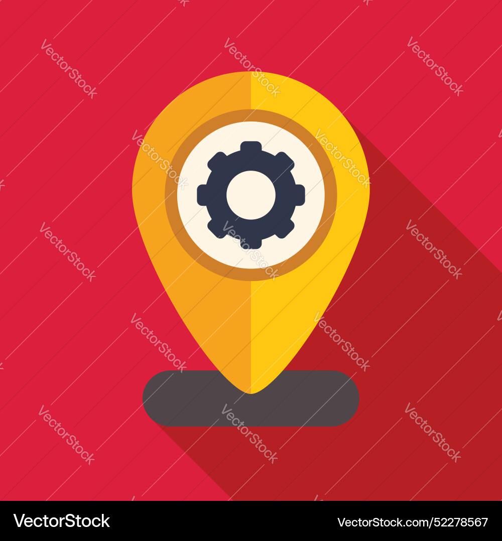 Yellow pin pointing location with cogwheel icon Vector Image