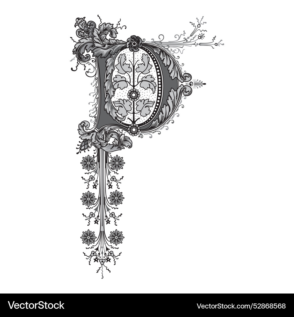 Art cinderella initial caps font capital letter d Vector Image