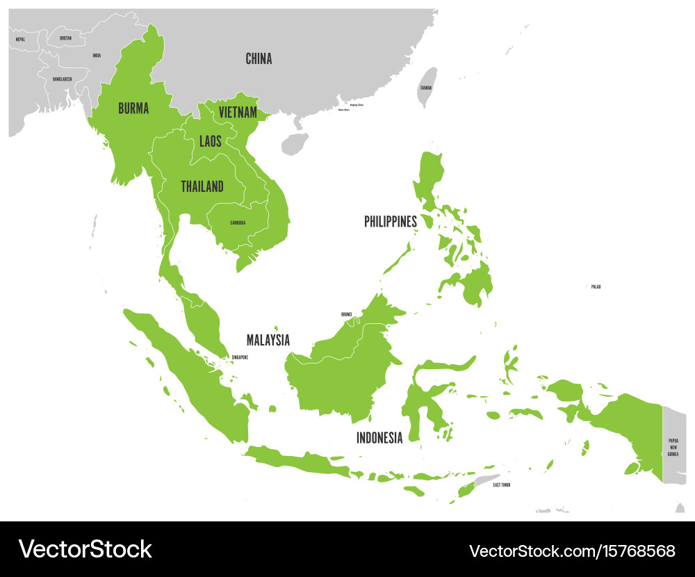 Asean economic community aec map grey Royalty Free Vector