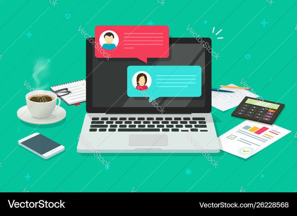 Chat messages on computer online Royalty Free Vector Image