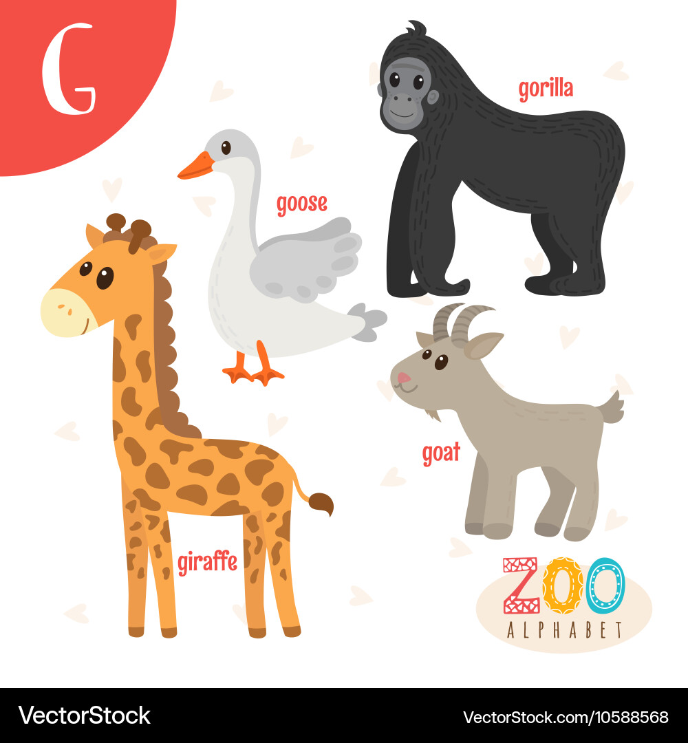 Letter g cute animals funny cartoon Royalty Free Vector