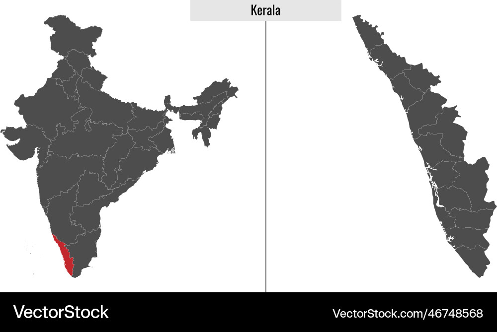 Map of kerala state india Royalty Free Vector Image