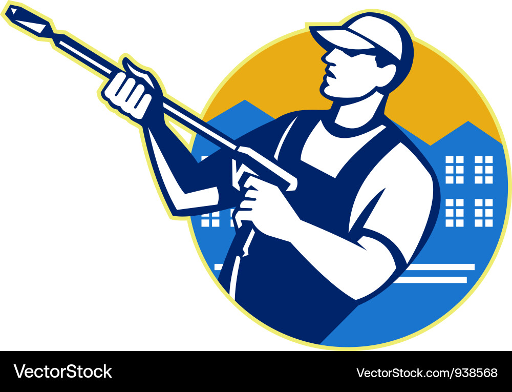 Power washing pressure water blaster worker Vector Image