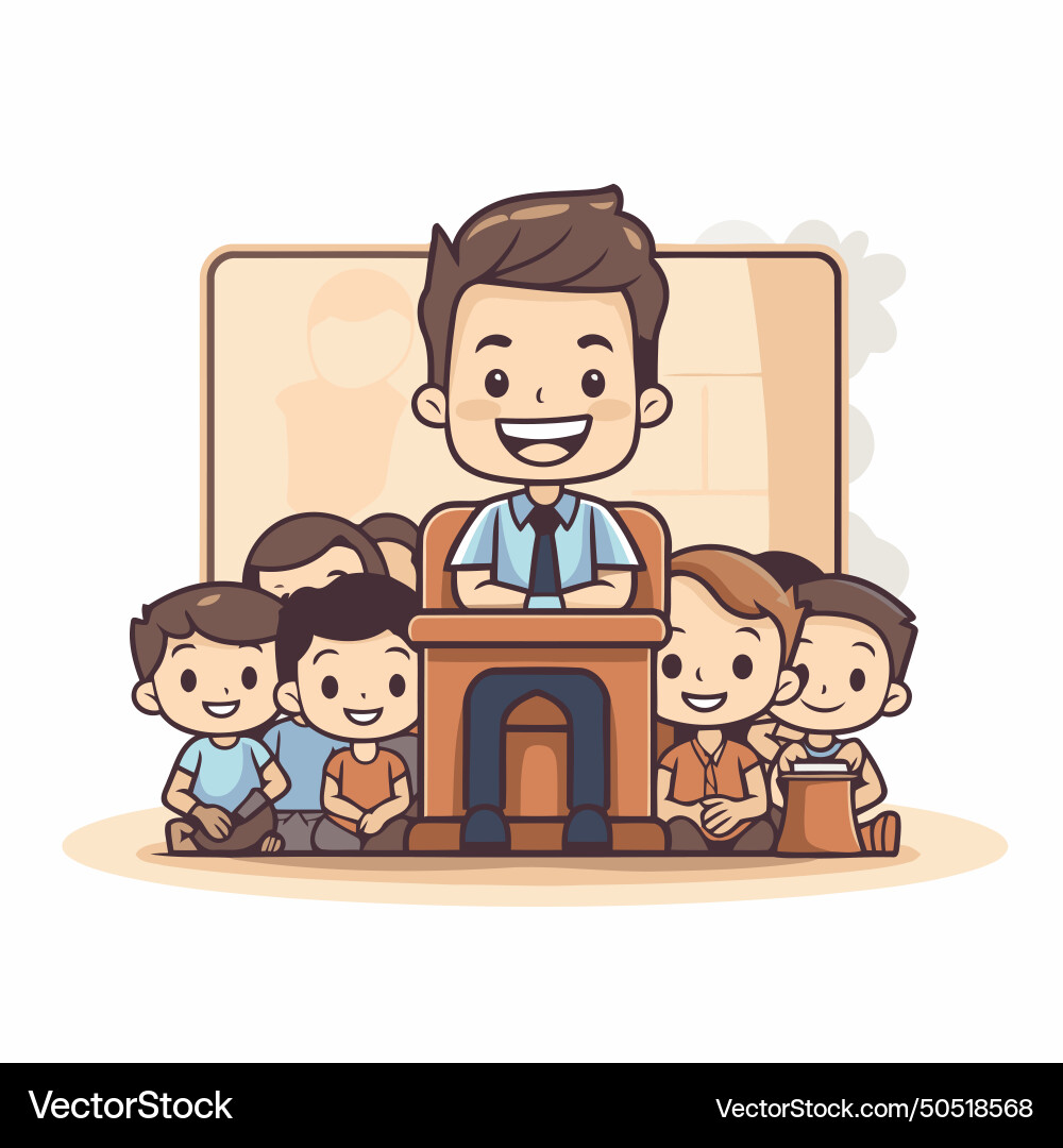 Teacher and students in classroom cartoon style Vector Image