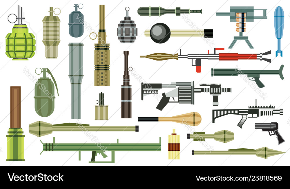 Arms grenade set military weapon launcher Vector Image