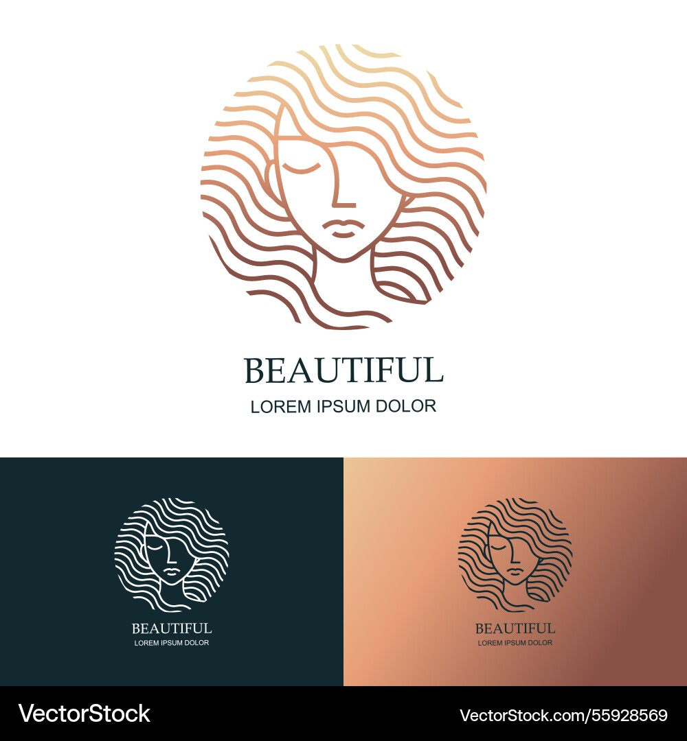 Frau Logo Emblem Design weibliches Gesicht mit wellig