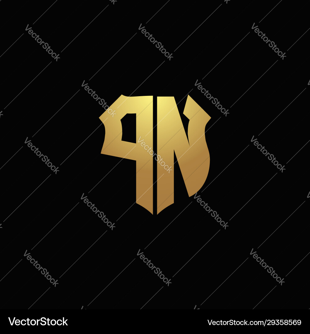 Pn logo monogram with gold colors and shield Vector Image