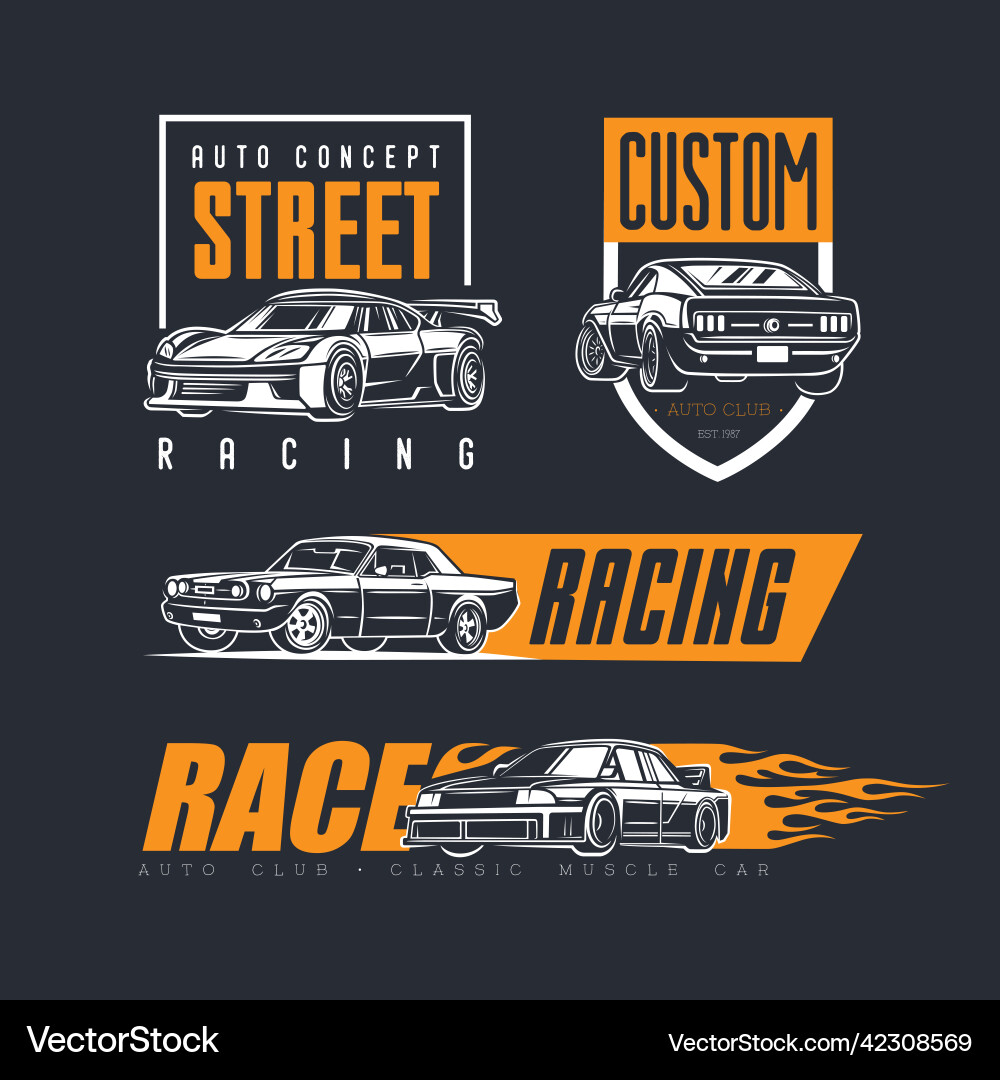 Set of car emblems street racing Royalty Free Vector Image