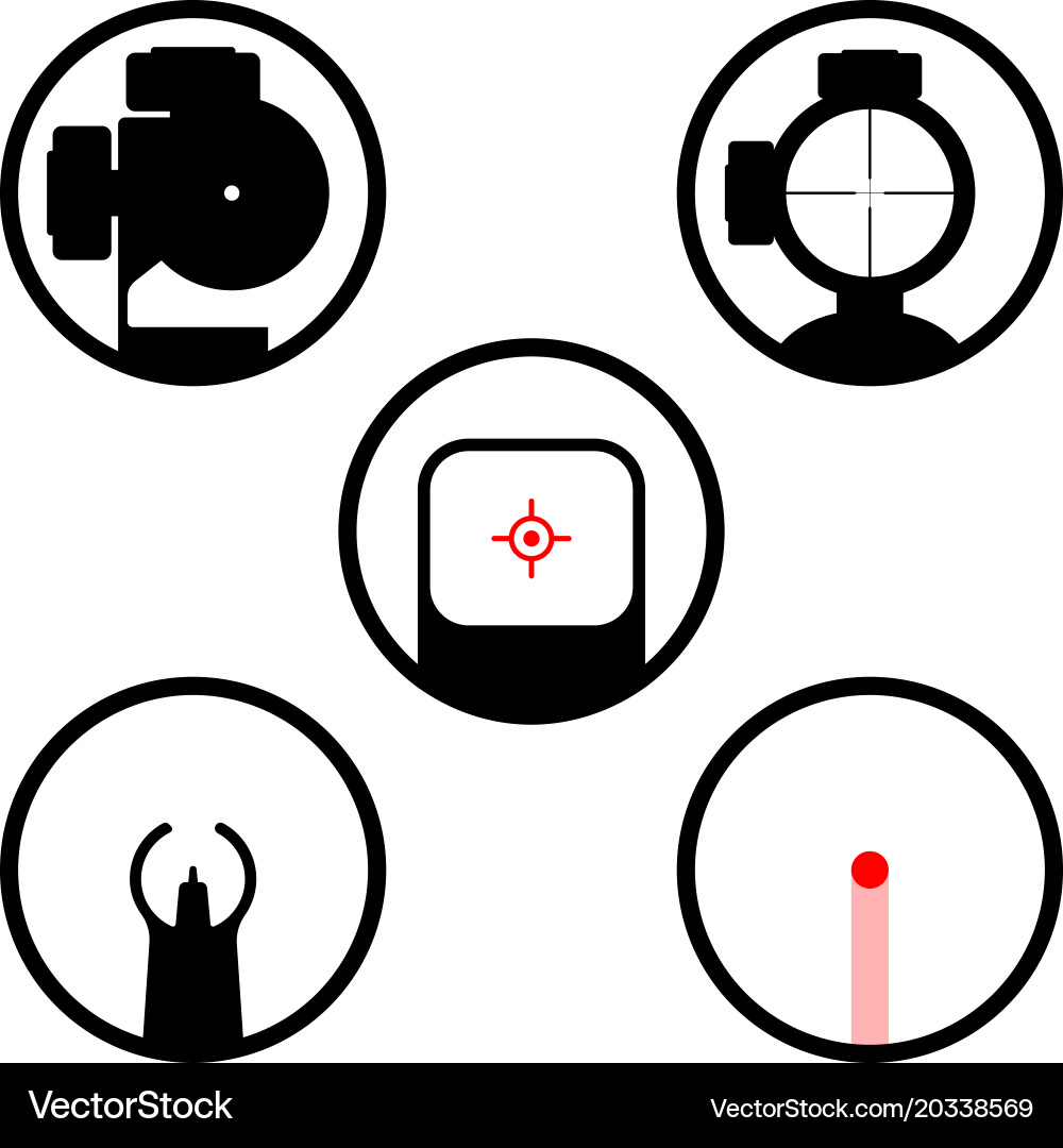 Weapon scope or gun sight icons set main types Vector Image