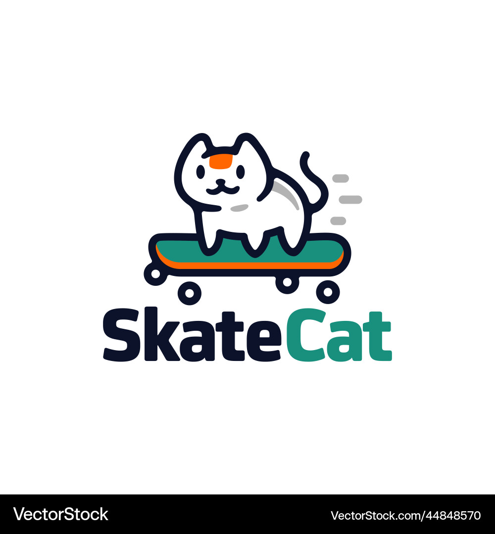 Cute cat skateboard logo cartoon Royalty Free Vector Image
