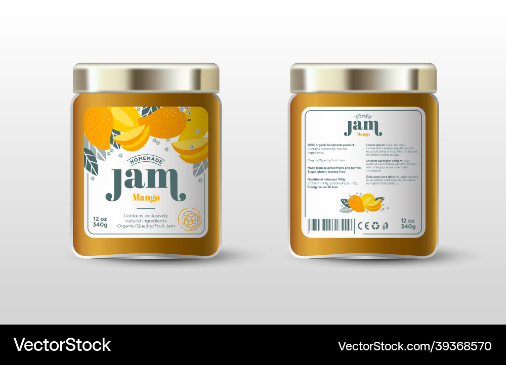 Mango exotic fruit jam label jar packaging Vector Image