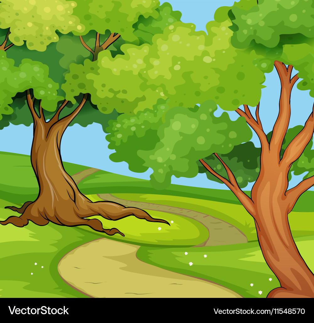 National park scene with big trees Royalty Free Vector Image