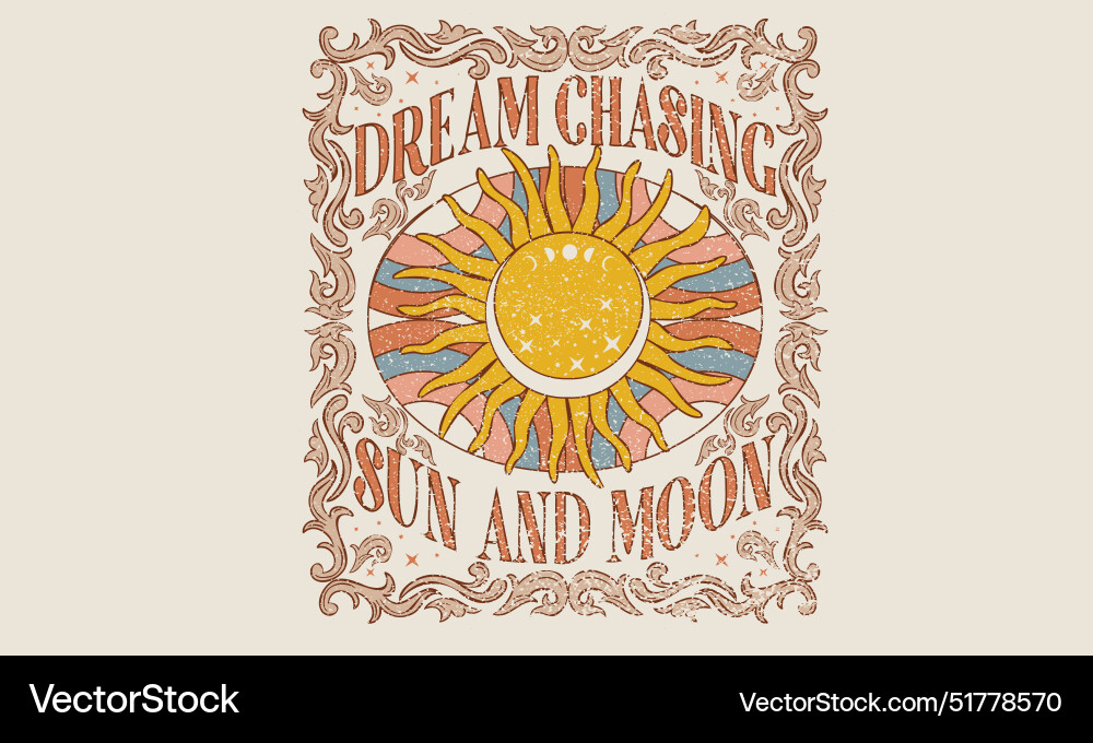 Rainbow line artwork dream chasing sun moon Vector Image