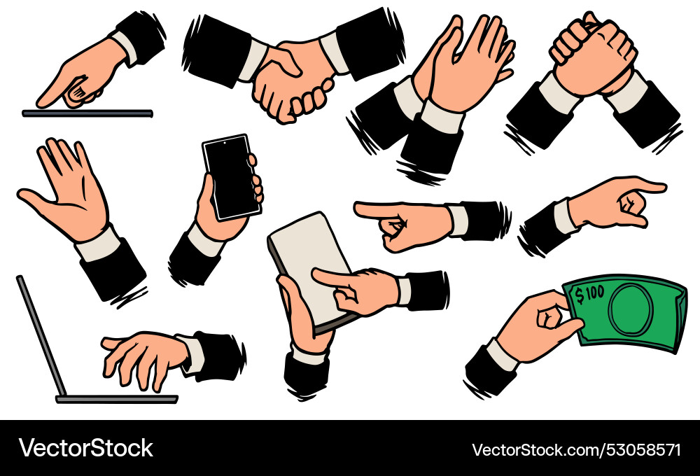 Doodle office hand gesture and pose drawing Vector Image
