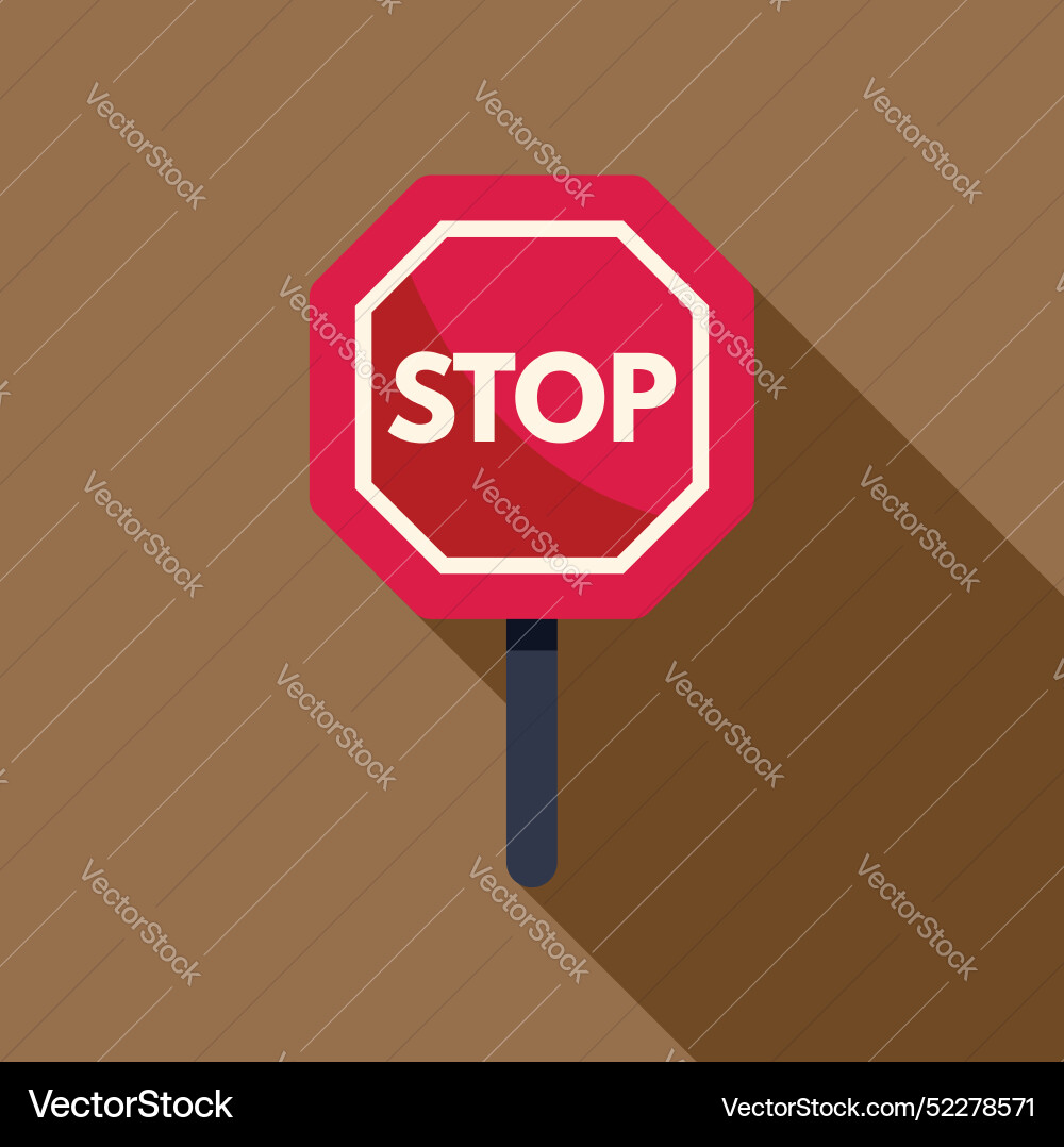 Red stop sign casting long shadow on brown Vector Image
