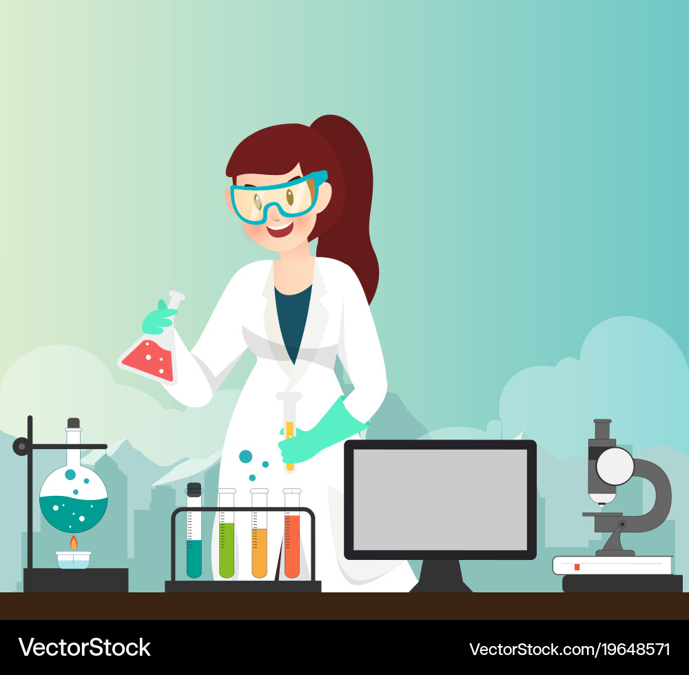 Scientist Conducting Chemistry Experiment Vector Image