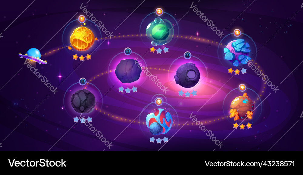 Space game level map with spaceship and planets Vector Image