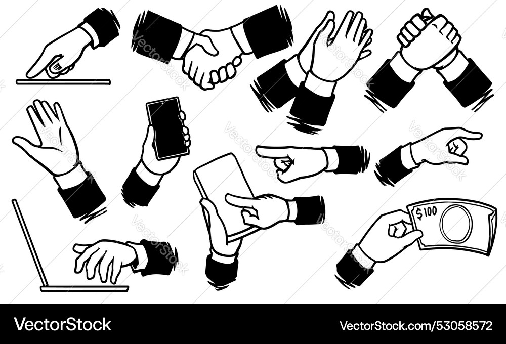 Hands gesture in different poses doodle cartoon Vector Image