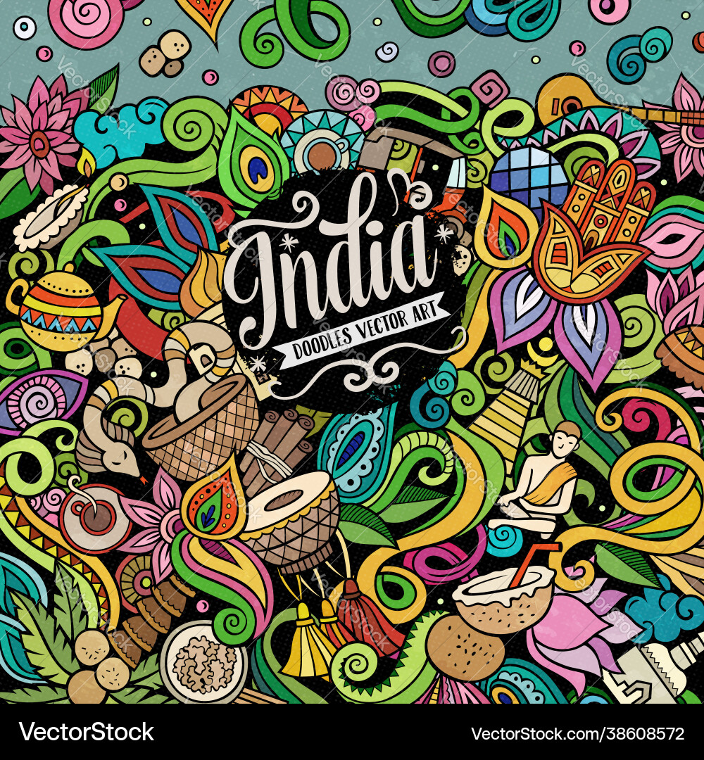 India hand drawn doodles indian frame card design Vector Image