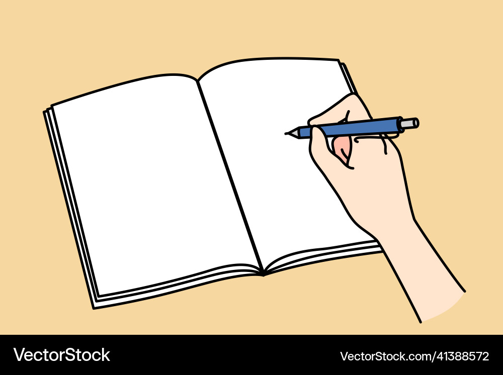 Person hand writing in notebook with pen Vector Image