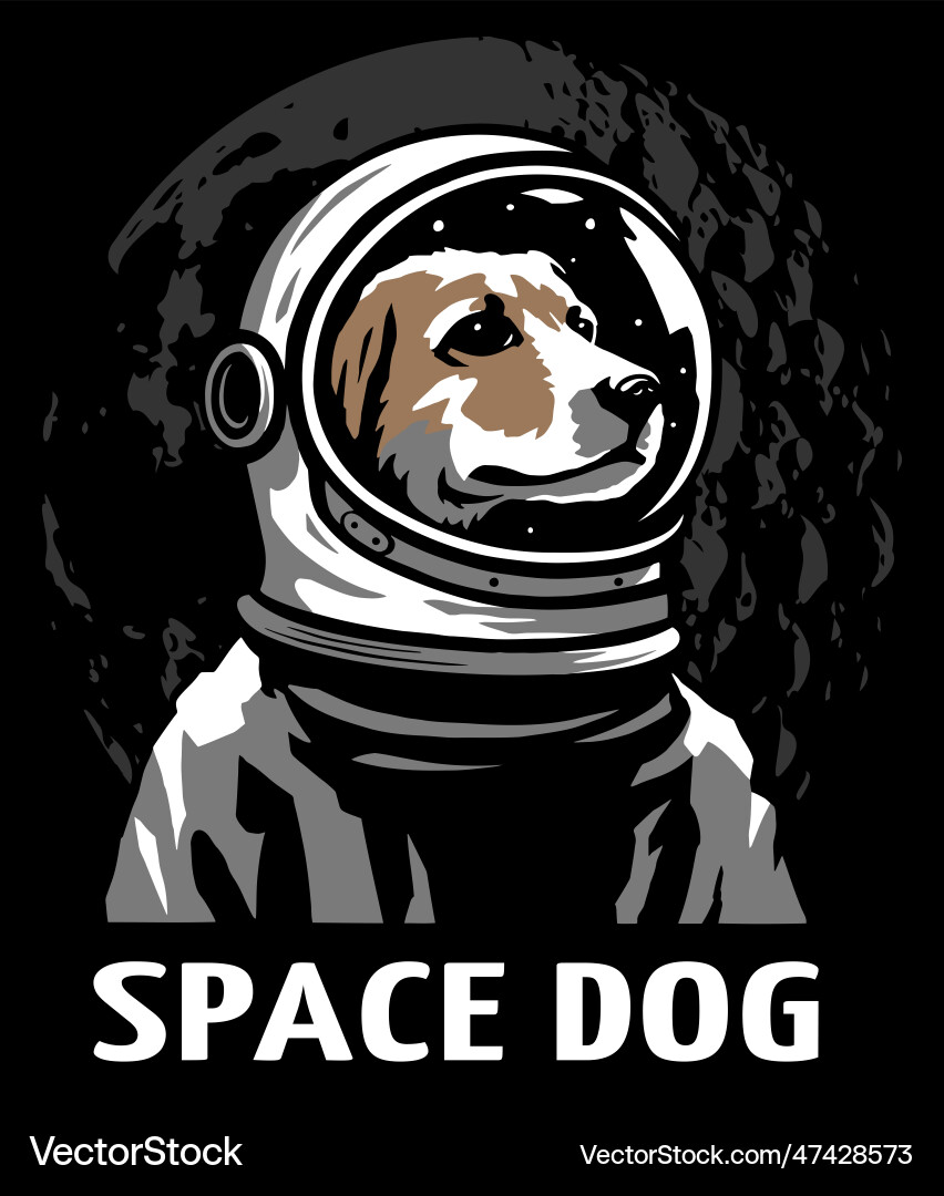 A dog in space suit on the background Royalty Free Vector