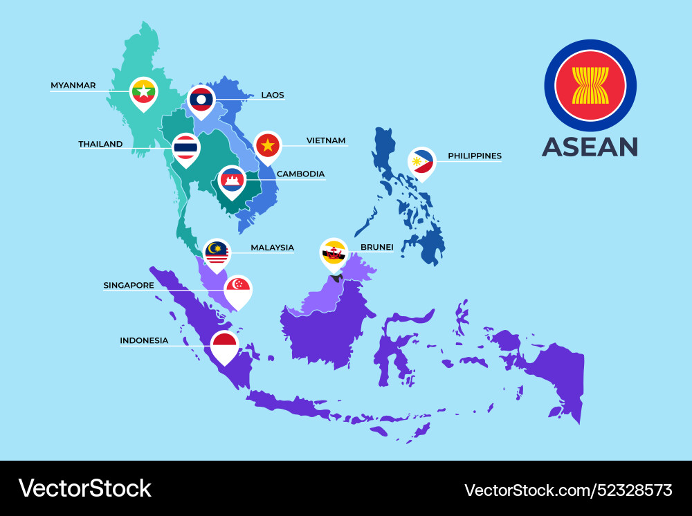 Asean map Royalty Free Vector Image - VectorStock