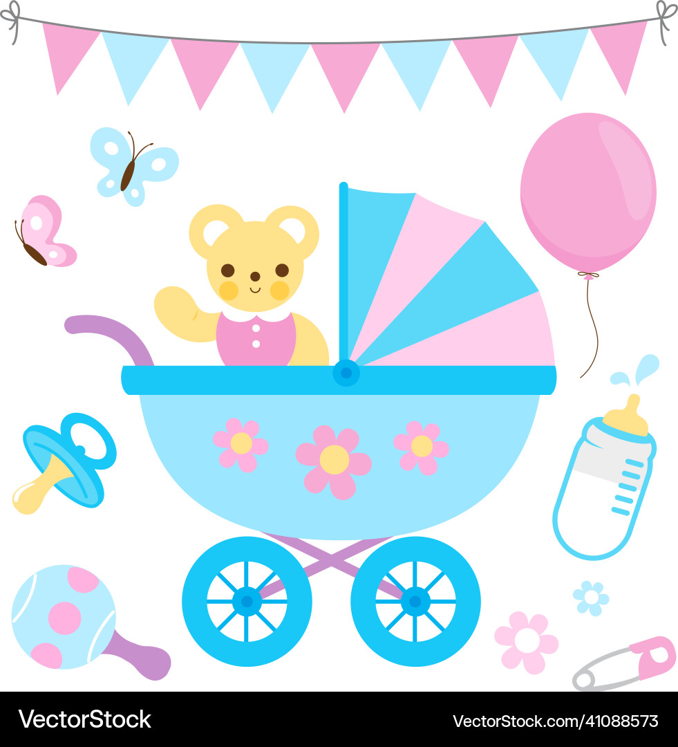 Baby Stroller & Accessories Set Royalty Free Vector