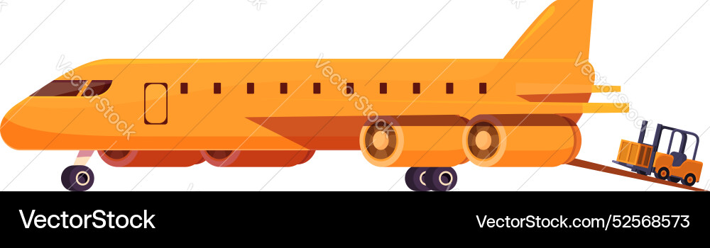 Forklift loading cargo on airplane at airport hub Vector Image