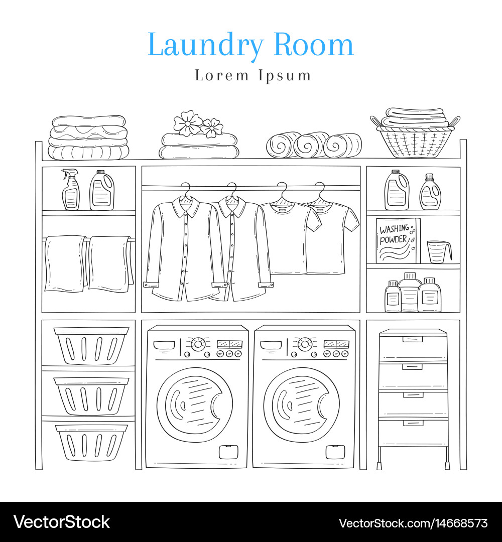 Laundry room interior with washing machine Vector Image
