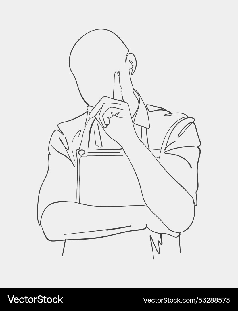 Man holding finger up line drawing Royalty Free Vector Image