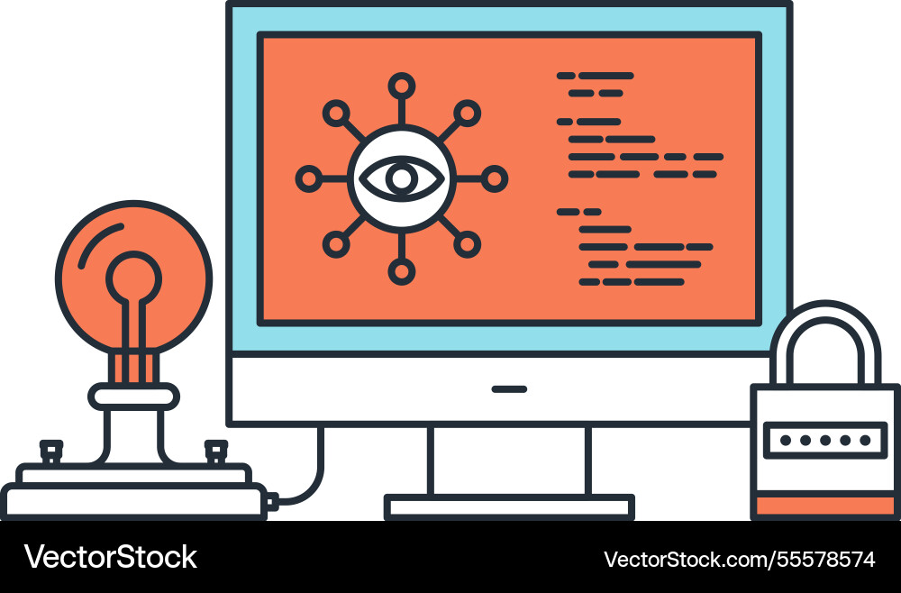 Antivirus system flat line web icon concept Vector Image