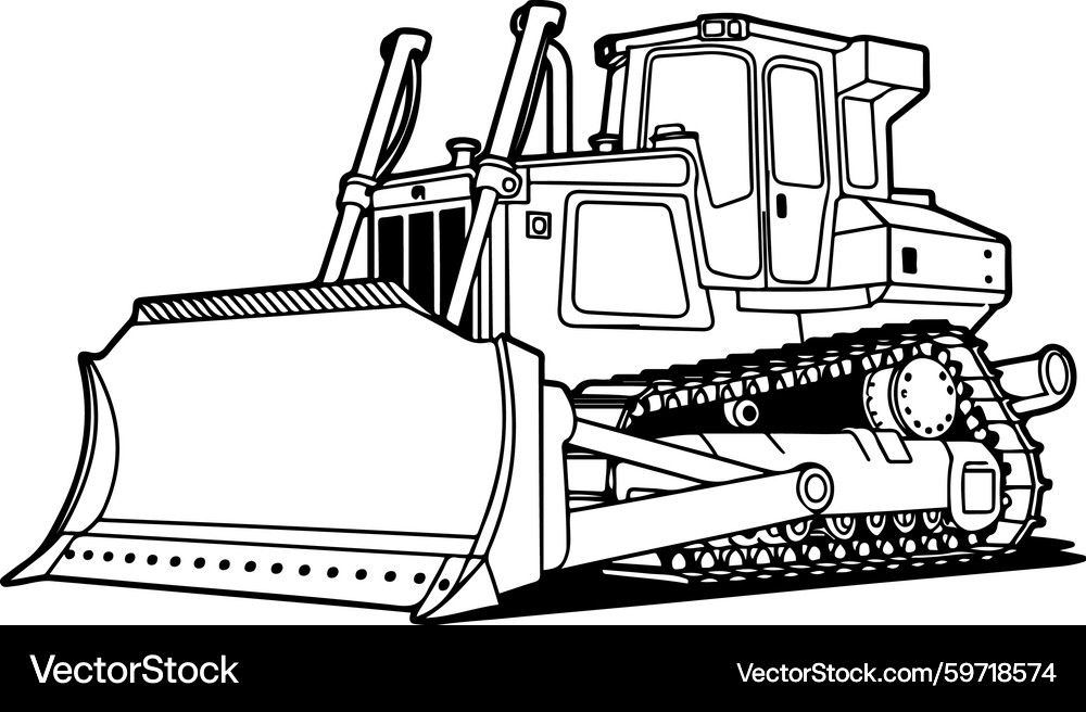 Bulldozer crawler loader outline Royalty Free Vector Image