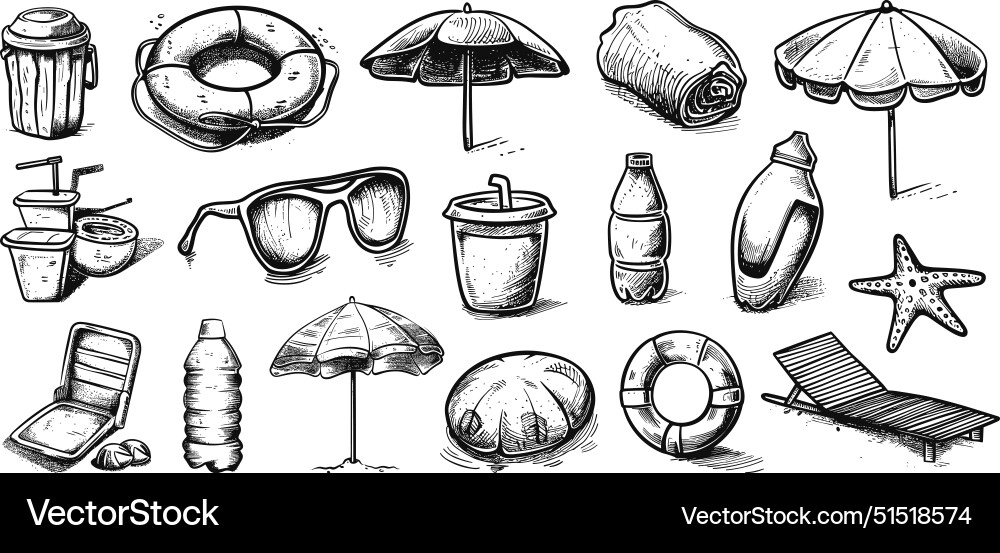 Doodle style beach equipment for swimming Vector Image