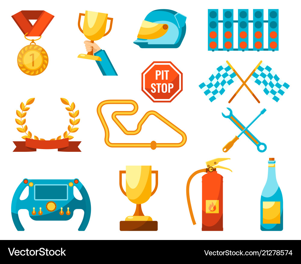 Formula 1 Racing Icons Set Royalty Free Vector Image