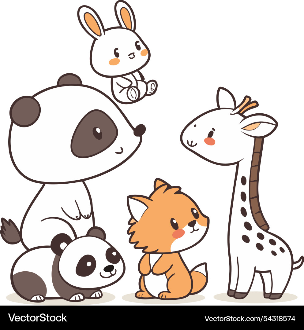 Panda giraffe and rabbit gathered together Vector Image