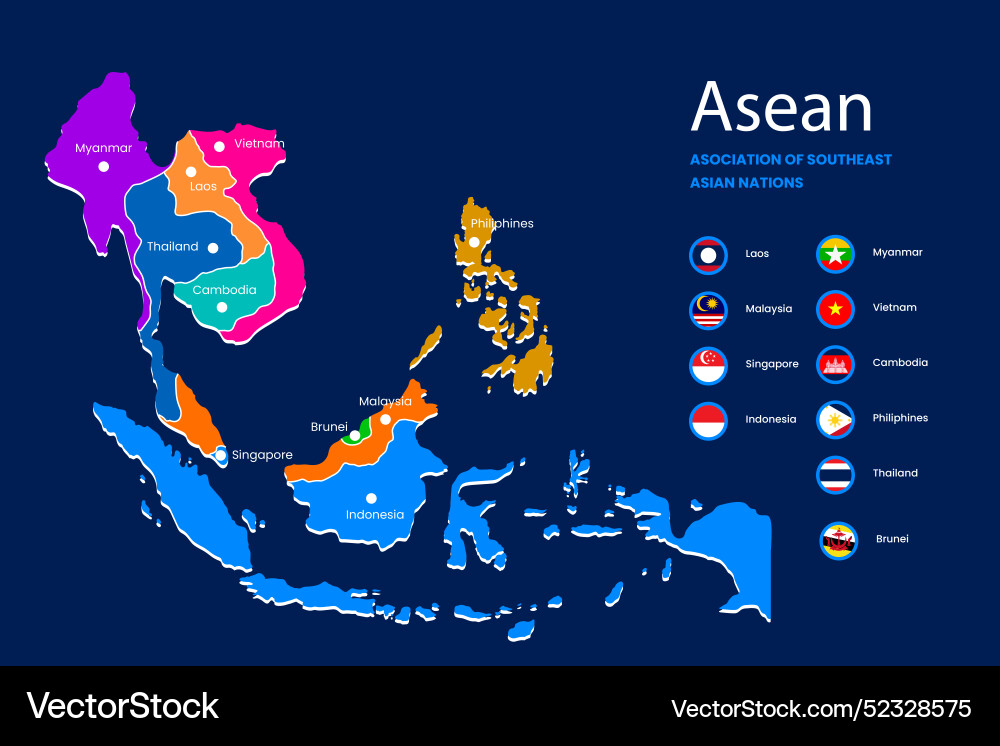Asean map Royalty Free Vector Image - VectorStock