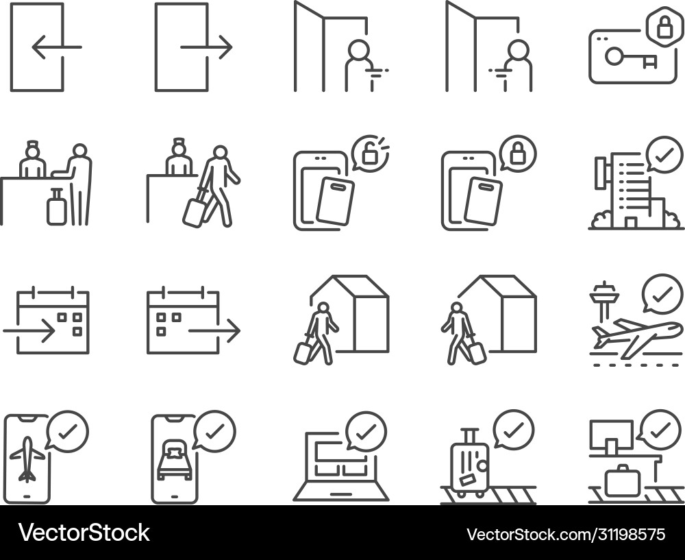 Check-In/Check-Out Icon Set Royalty Free Vector Image
