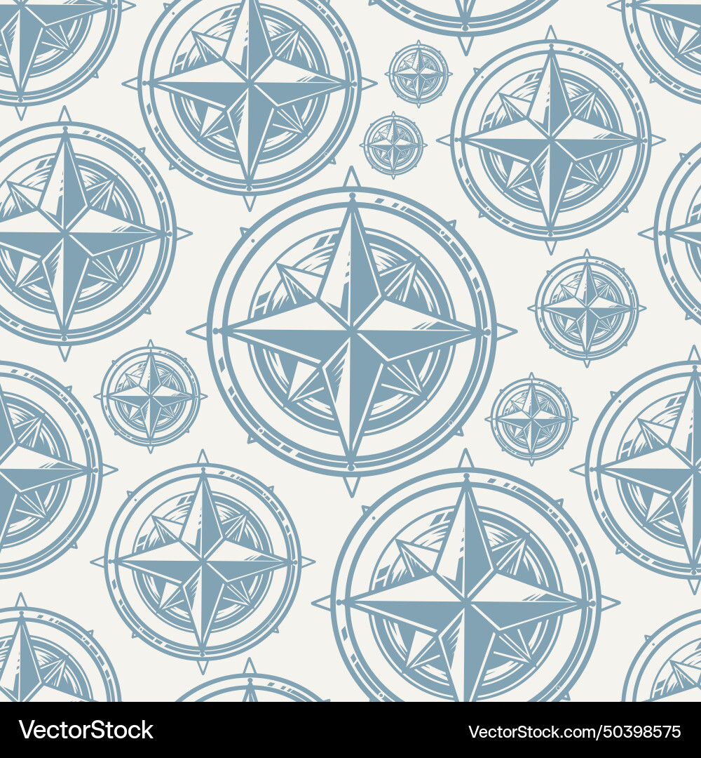 Compasses rose pattern seamless monochrome Vector Image