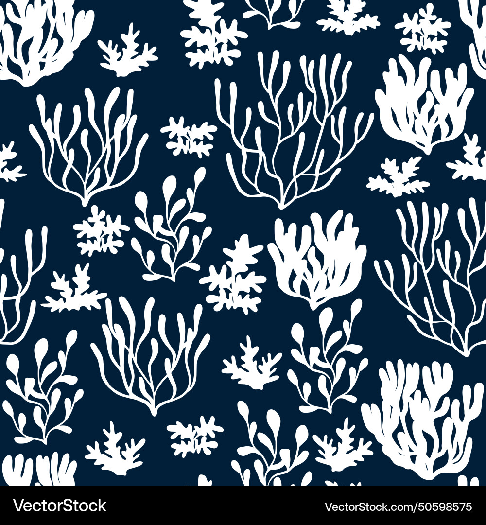 Coral reef drawn seamless pattern ocean corals Vector Image