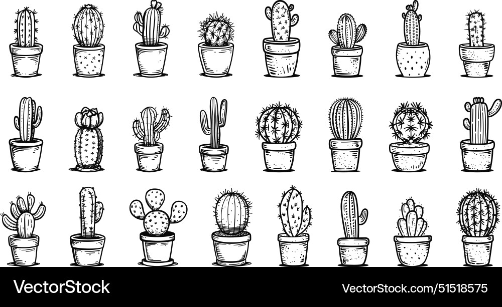 Doodle style cacti icon set cactus plant desert Vector Image