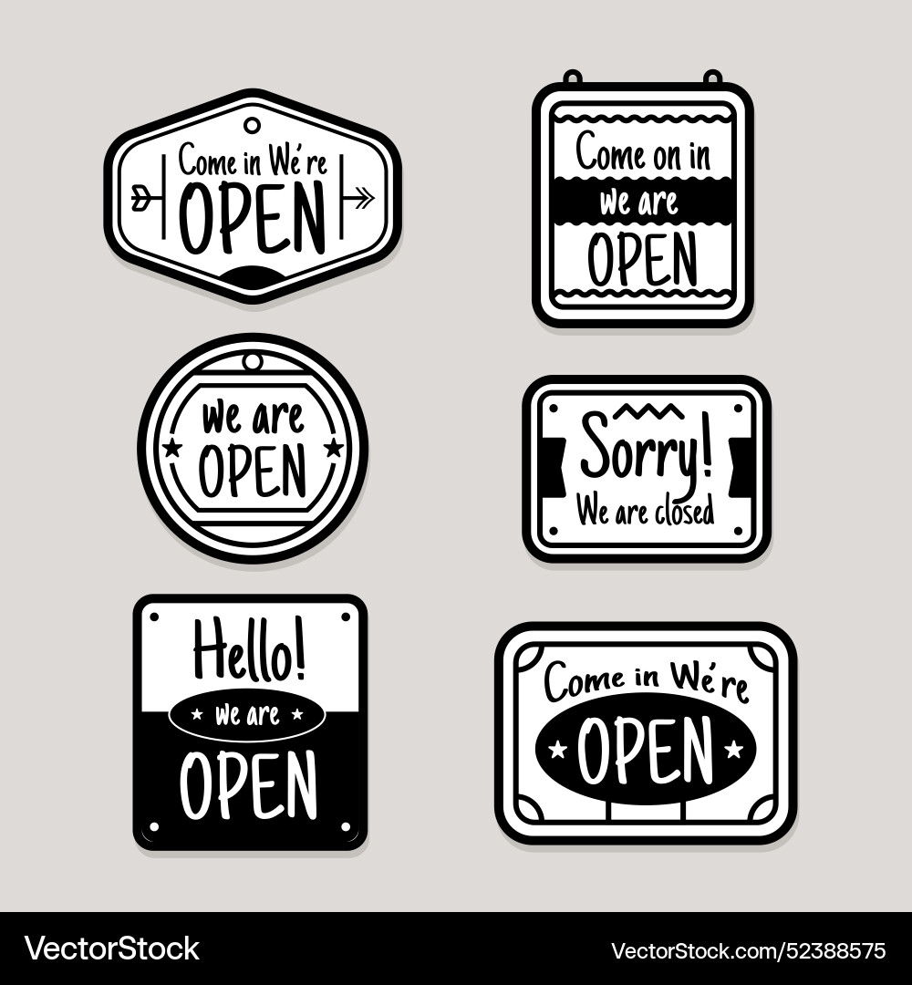Hand drawn open and closed sign collection Vector Image